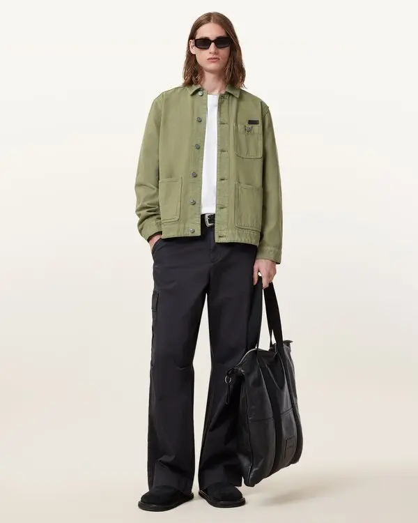 (取寄) オールセインツ メンズ チョア ジャケット AllSaints men Eavis Chore Jacket Military Green Allsaints Eavis Relaxed Chore Jacket In Military Green - 40% Off
